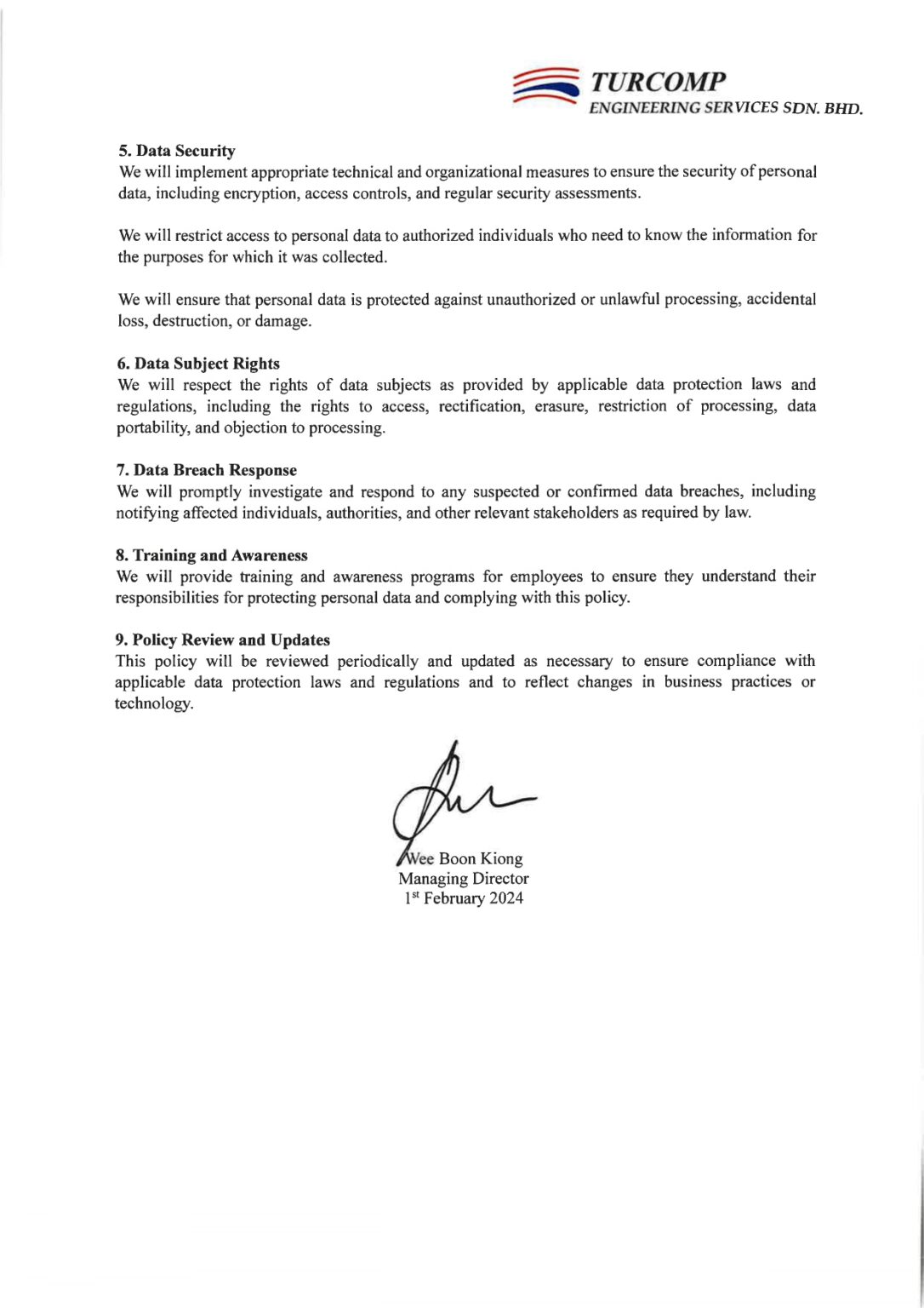 POLICY DATA PROTECTION – Turcomp